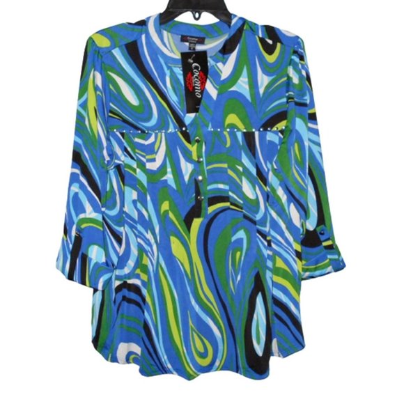 Cocomo | Tops | Cocomo New X Blue Swirl Abstract Plus Size Studded Knit ...